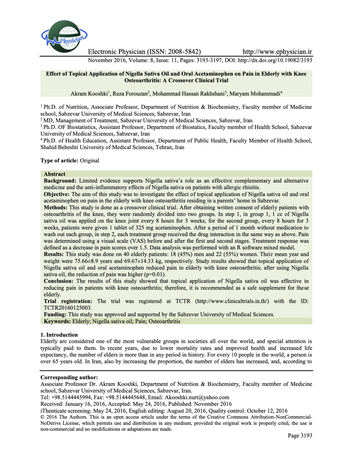 Effect of Topical Application of Nigella Sativa Oil and Oral ...