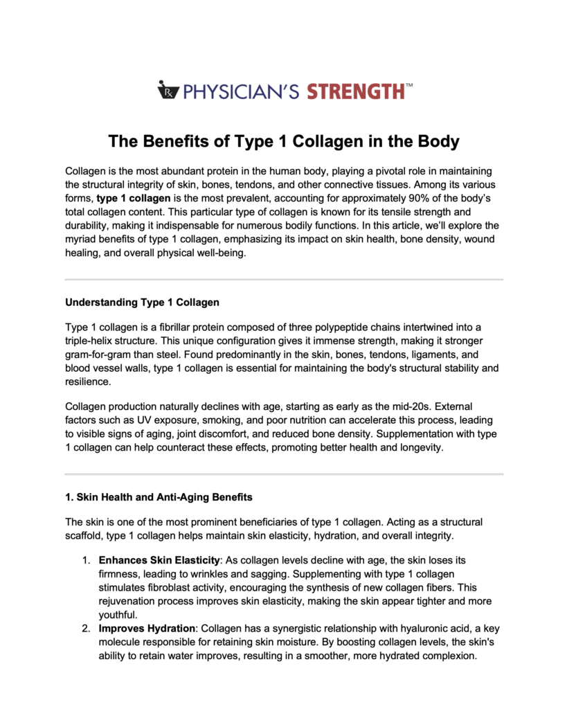 The Benefits of Type 1 Collagen in the Body | Physician's Strength